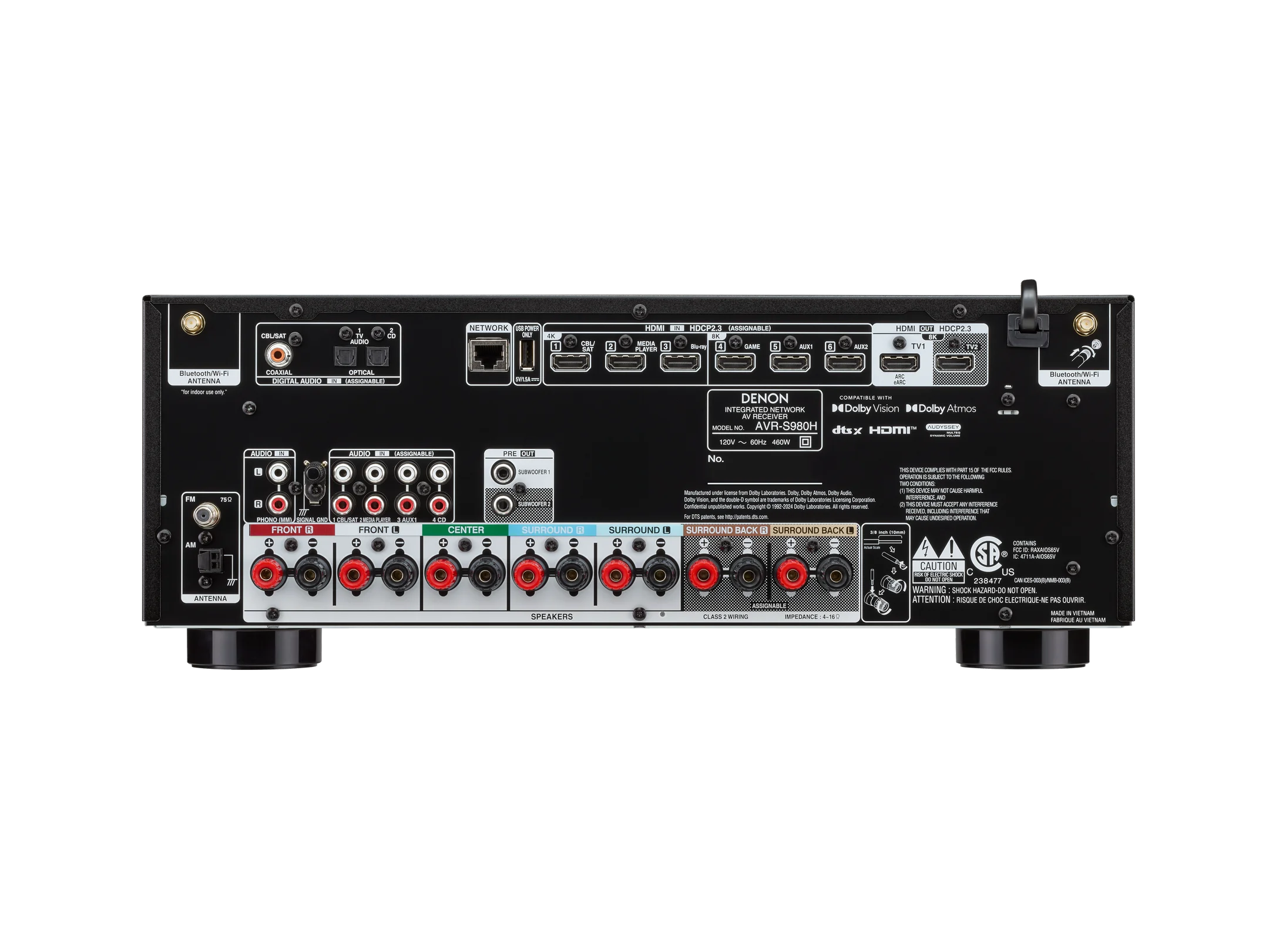 AVR-S980H - 7.2 Ch. 90W 4K/8K Dolby Atmos AV Receiver Powered by HEOS ...
